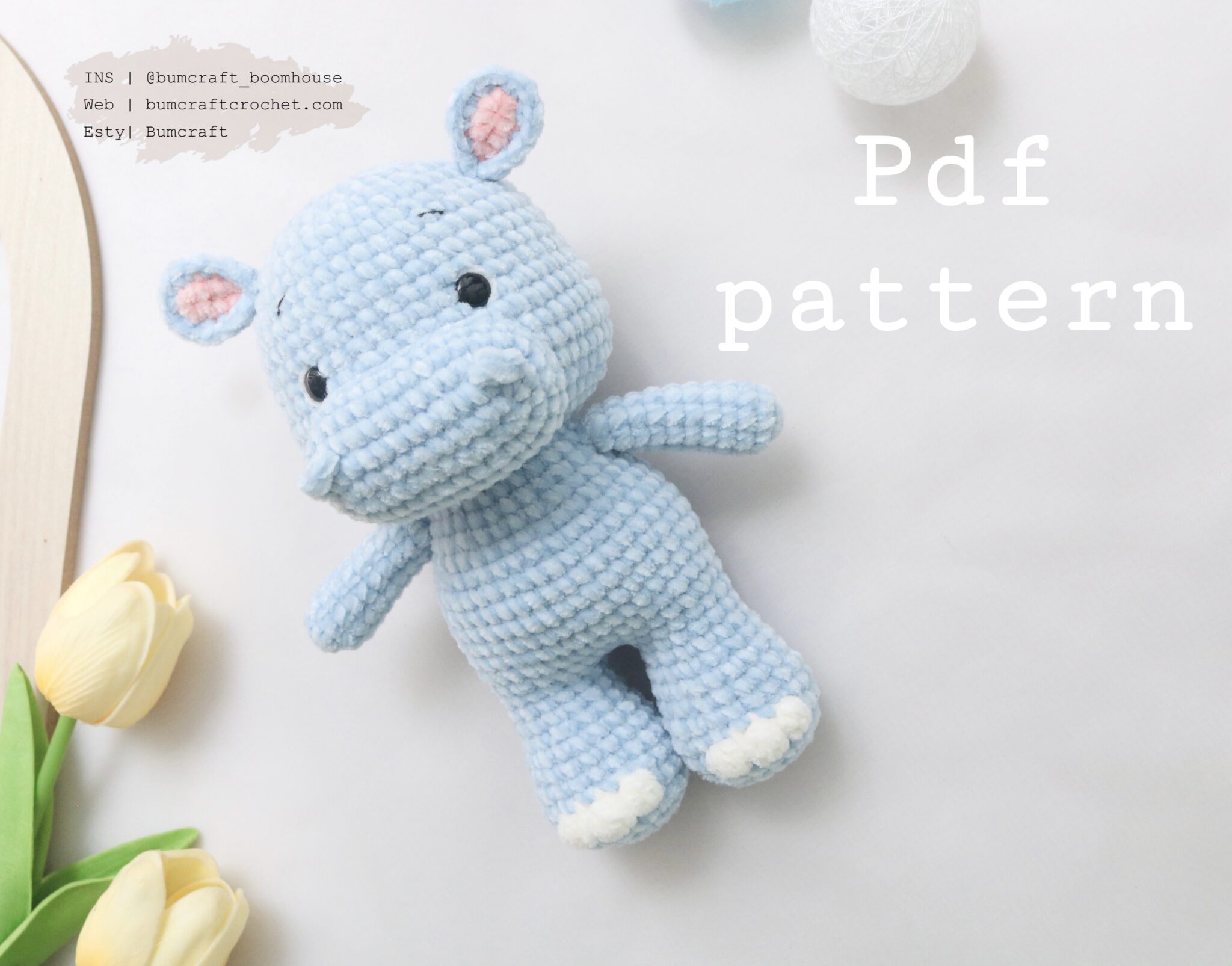 PDF files-Digital Standing HIPPO crochet pattern-Handmade crochet decor ...